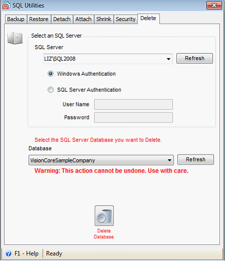 Main Deleting Database Using Sql Utilities