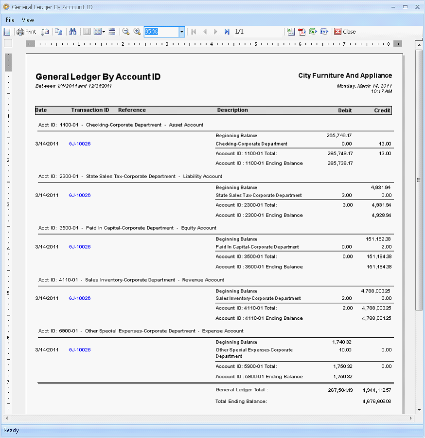 Reports Simplified General Ledger By Account ID Report