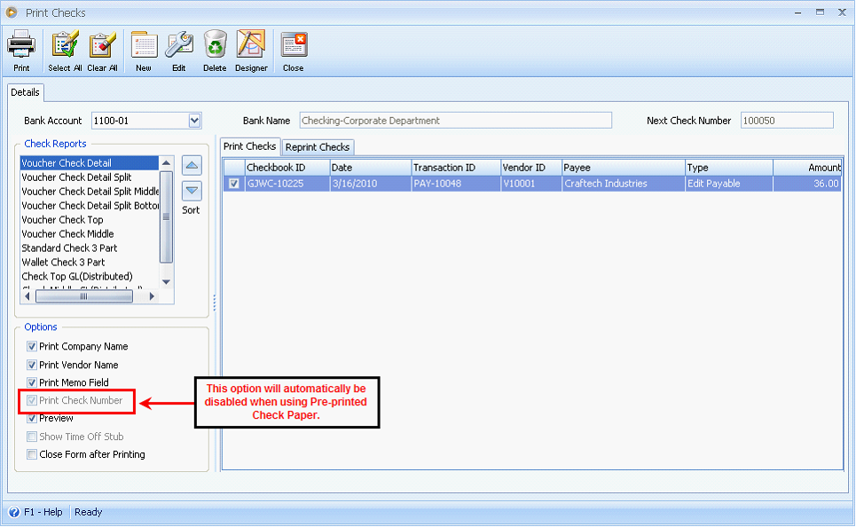 Banking Print Stub Overflow Option In Relation To Check Paper Type