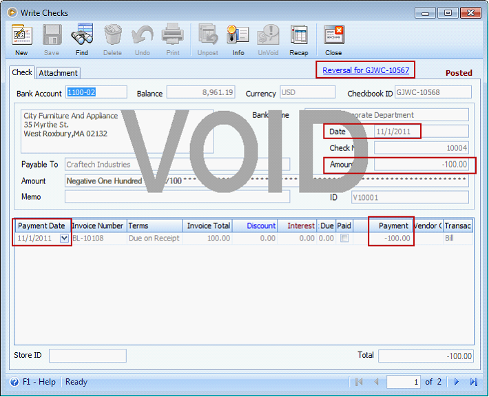 Purchases > Voiding Pay Bill when Enable check reversal for voiding options is enabled